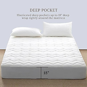 Kathy Ireland Mattress Topper Twin - Quilted Mattress Pad Cover Stretches up to 18" Deep Pocket Down Alternative Filled Mattress Protector White