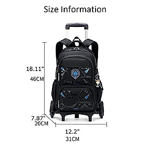 Boys Geometric-Print Rolling Backpack Kids Luggage School Bag Trolley Bookbag Rucksack with Wheels