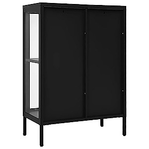 vidaXL Sideboard Black 29.5"x13.8"x41.3" Steel and Glass