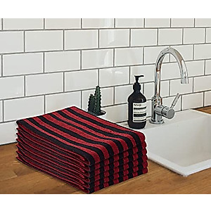 6 Pack Red Cotton Dish Towels - 16 X 27 Inch - Kitchen Towel Linen - Classic Farmhouse Dish Towels - Cotton Tea Towels - Black Striped Dish Towels - Striped Cotton Towels, Reusable, Red & Black