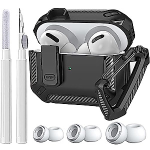 OTOPO Compatible with Airpods Pro 2/1 Case Cover Lock with Ear Tips Cleaning Kit, iPods Pro 2 Rugged Protective Airpod Pro Case for Apple Airpod Pro 2nd Generation Earbuds Case Men Women Black