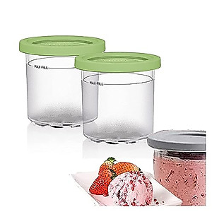 EVANEM 2/4/6PCS Creami Deluxe Pints, for Creami Ninja,16 OZ Creami Deluxe Pints Reusable,Leaf-Proof for NC301 NC300 NC299AM Series Ice Cream Maker,Green-2PCS