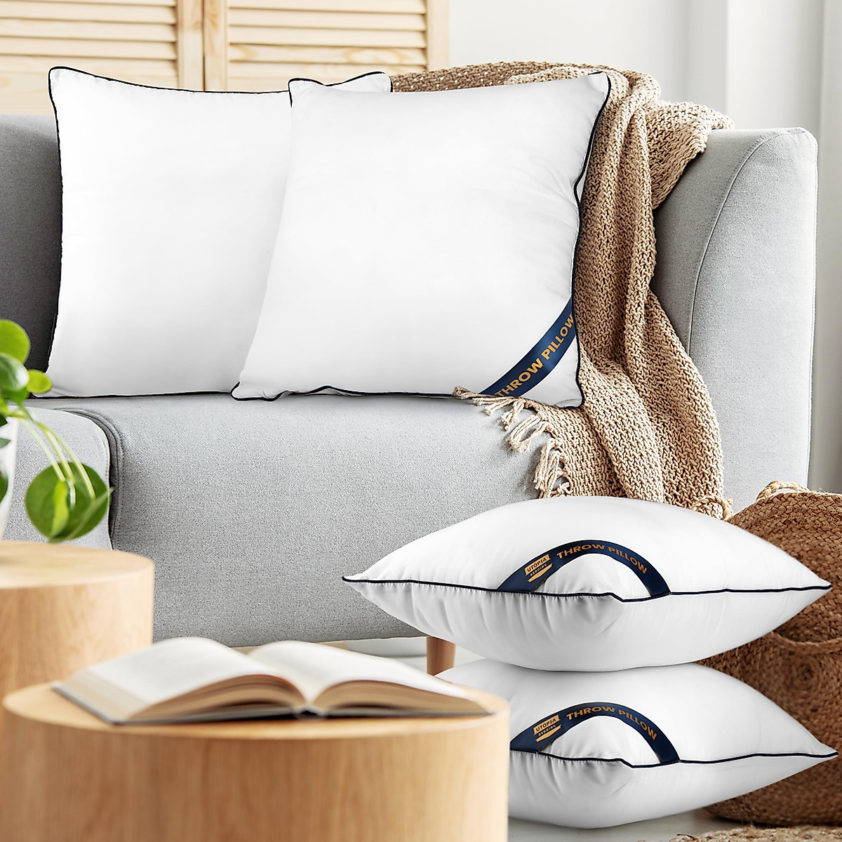 Utopia Bedding Throw Pillow Inserts (Pack of 4, White), 18 x 18 Inches Decorative Indoor Pillows for Sofa, Bed, Couch, Cushion Sham Stuffer