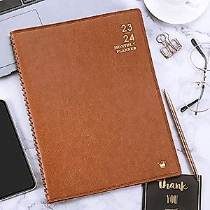 2023-2024 Monthly Planner - 18 Months Calendar/Planner with Faux Leather, 8.86" x 11.4", Jul.2023 - Dec.2024, 15 Notes Pages, Strong Twin - Wire Binding, Pocket, Monthly Tabs, Perfect Organizer