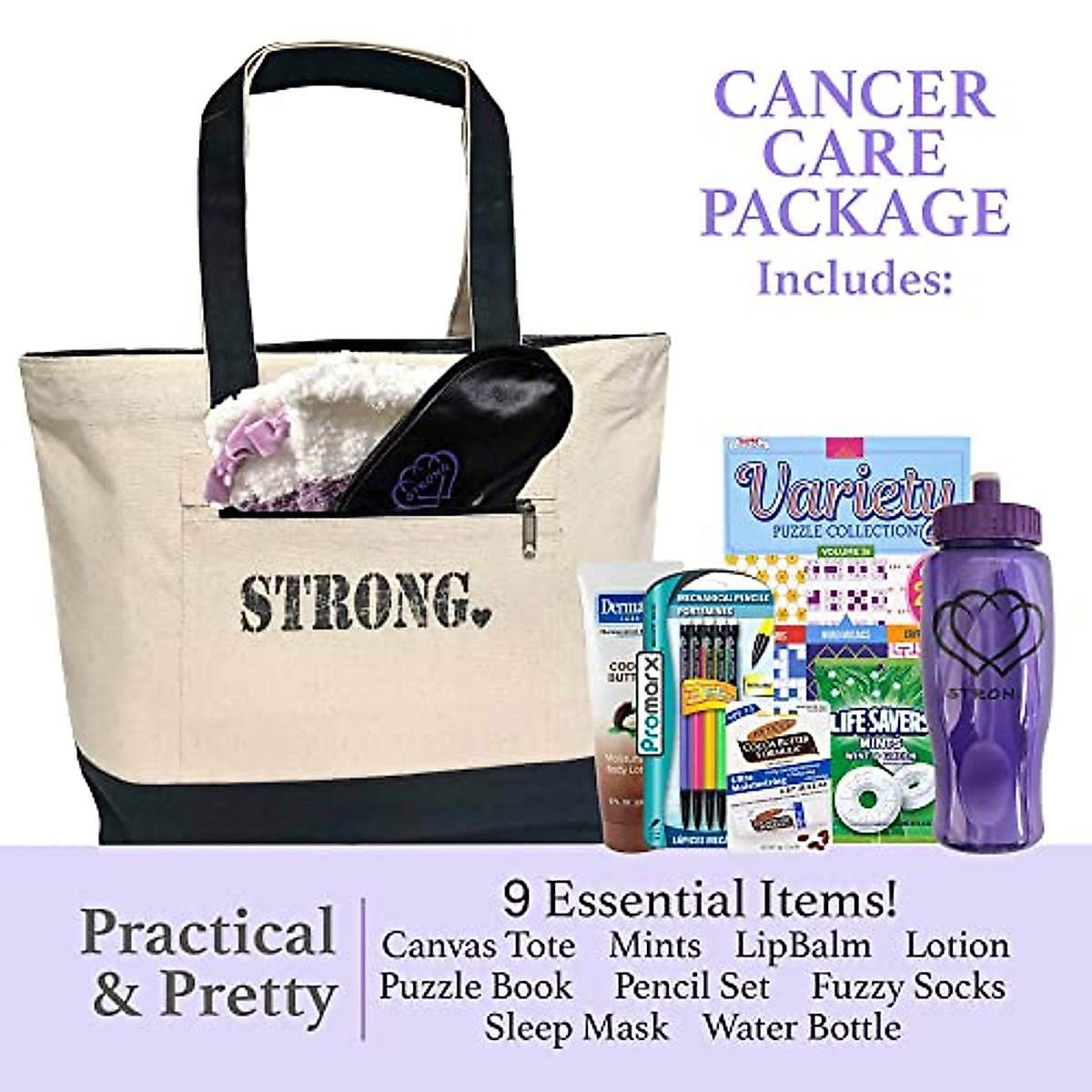 Get Well Soon Cancer Care Package for Women Comfort Gift for Chemo Patient or Any Woman in The Hospital or Ill - Encouragement to Be Strong (Purple Represents All Cancers)
