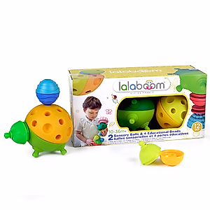 Lalaboom - 12 Piece Sensory Baby Toddler Balls and Montessori Educational Shape and Color STEM Construction Toy 10 Months to 3 Years - BL900, Multicolor