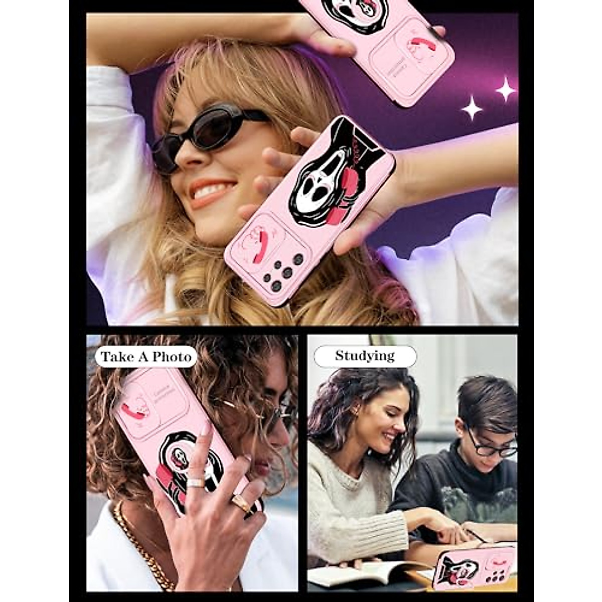 Goocrux (2in1 for Samsung Galaxy S21 Ultra Case Skull Skeleton Women Girls Cute Girly Phone Cover Cool Funny Goth Design with Slide Camera Cover+Ring Holder Teen Cases for S21 Ultra 6.8''