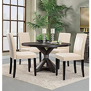 VICTONE Dining Chairs PU Leather Modern Urban Style Home Kitchen Armless Side Chair with Solid Wood Legs Living Room Chairs Set of 4 (Beige White)