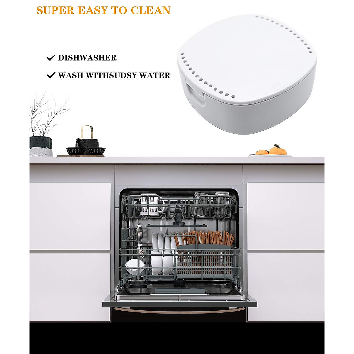 Ocircle Retainer Case, With mirror and ventilation holes, For Night Guards, Aligner Trays, Mouth Guard,Denture Case, Mouthguard. Light & Easy to Carry & Multipurpose(White)