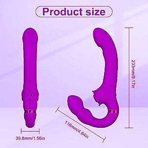 Female G-spot Vibrator, Strapless Dildo Vibrator, Triple Motorized Strap-on 25 Vibration Patterns and Remote Control, Adult Anal Sex Toys for Lesbian Couples (Purple)