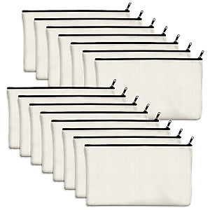 15 Pack Blank Cotton Canvas DIY Craft Zipper Bags Pouches Pencil Case for Makeup Cosmetic Toiletry Stationary Storage (off white, 8.3” x 4.7”)
