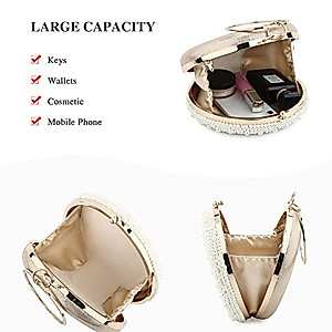 UBORSE Round Pearls Clutch Evening Bags for Women Formal Rhinestones Bridal Wedding Clutch Purse Prom Cocktail Party Handbags (One Size, Pearl White)