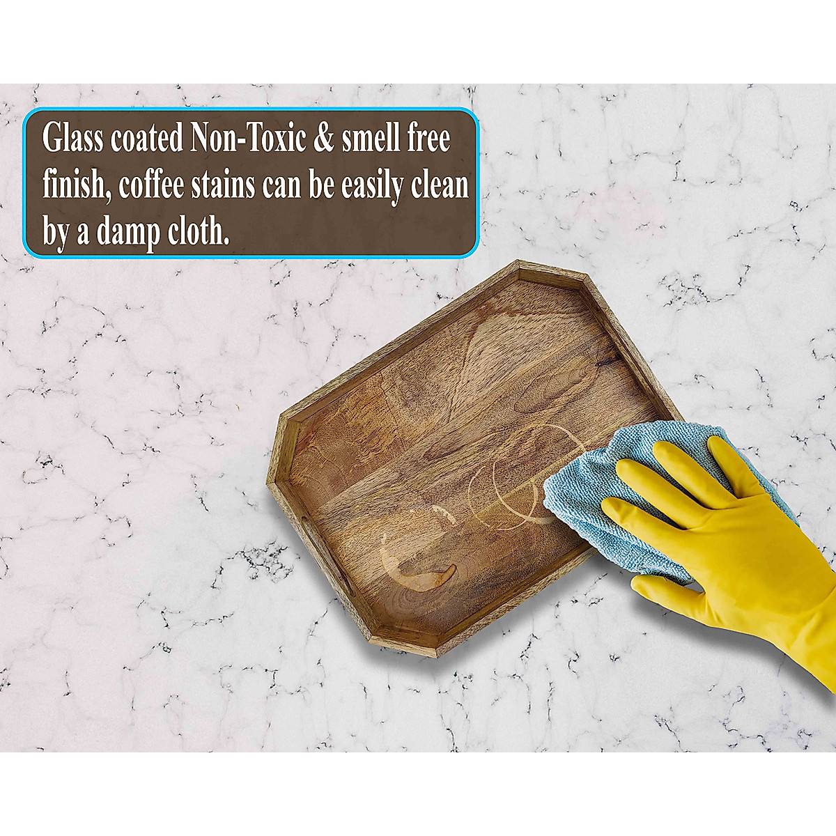 Wooden Serving Tray with Handles | Wood Bathroom Organizer Tray | Decorative | Food Safe | Water Resistant | Natural Solid Wood | Bathroom Organiser Tray