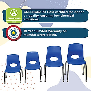 Children’s Factory MyPosture Plus 12" H Chairs, Set-4 Blue with Chrome Legs, AB8012PBC4, Kids Preschool, Daycare or Classroom Flexible Seating, Toddler Desk Chair
