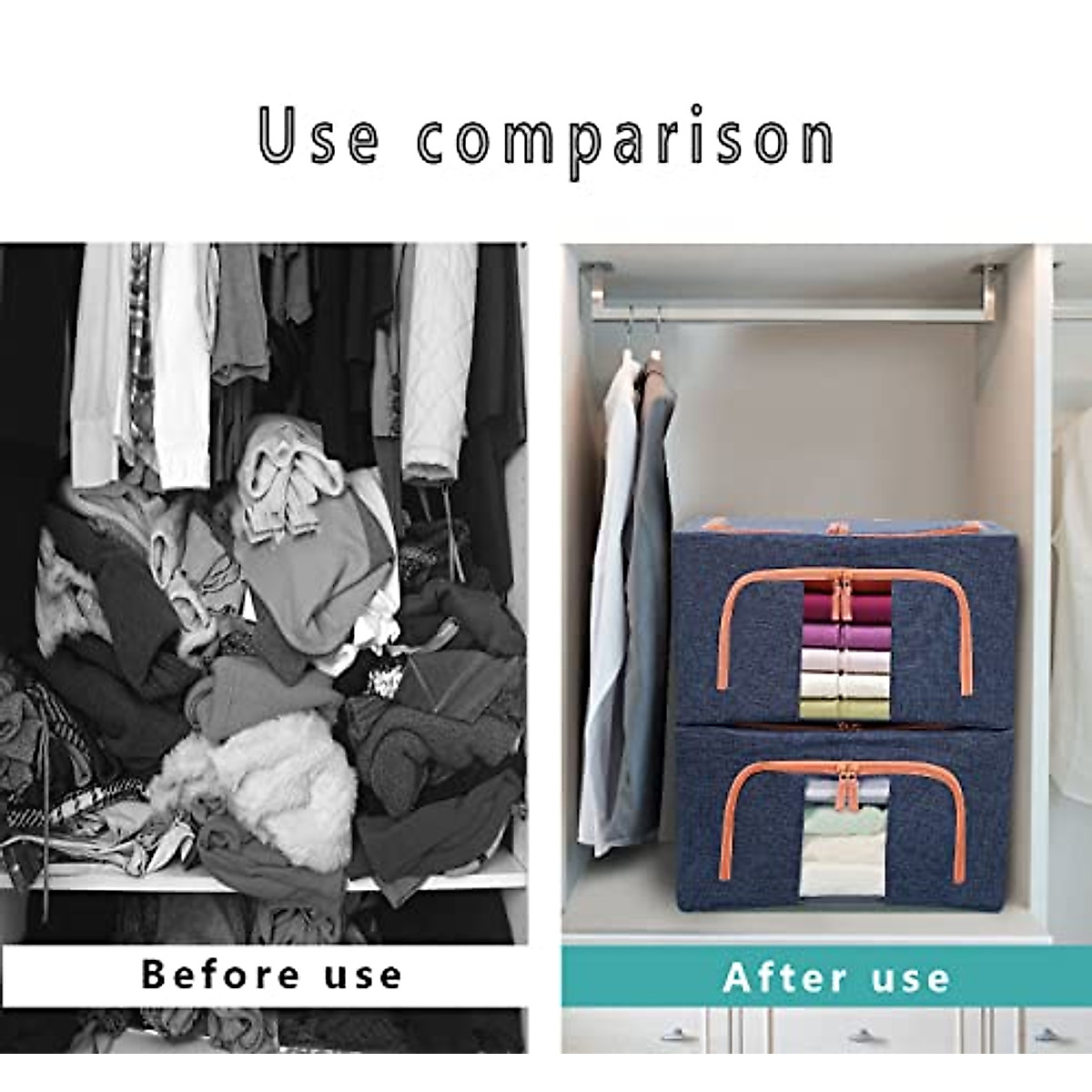 Clothes Storage Bin Boxes, 2 Pack Foldable Clothes Storage Boxes, Stackable Frame Storage Bins Boxes, Fabric Linen Clothes Storage Organzier for Clothes, Blankets, Bedrooms (15.7 x 12 x 7.9inch)