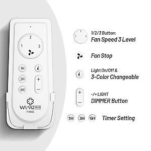 wurzee Ceiling Fans, 48 Inch, Modern Ceiling Fans 3-Speed, Reversible Motor, 24W LED, Dimmable Light, Timing 5 Blades, White Lighting & Ceiling Fans for Dining Room, Kitchen, Garage, Game Room