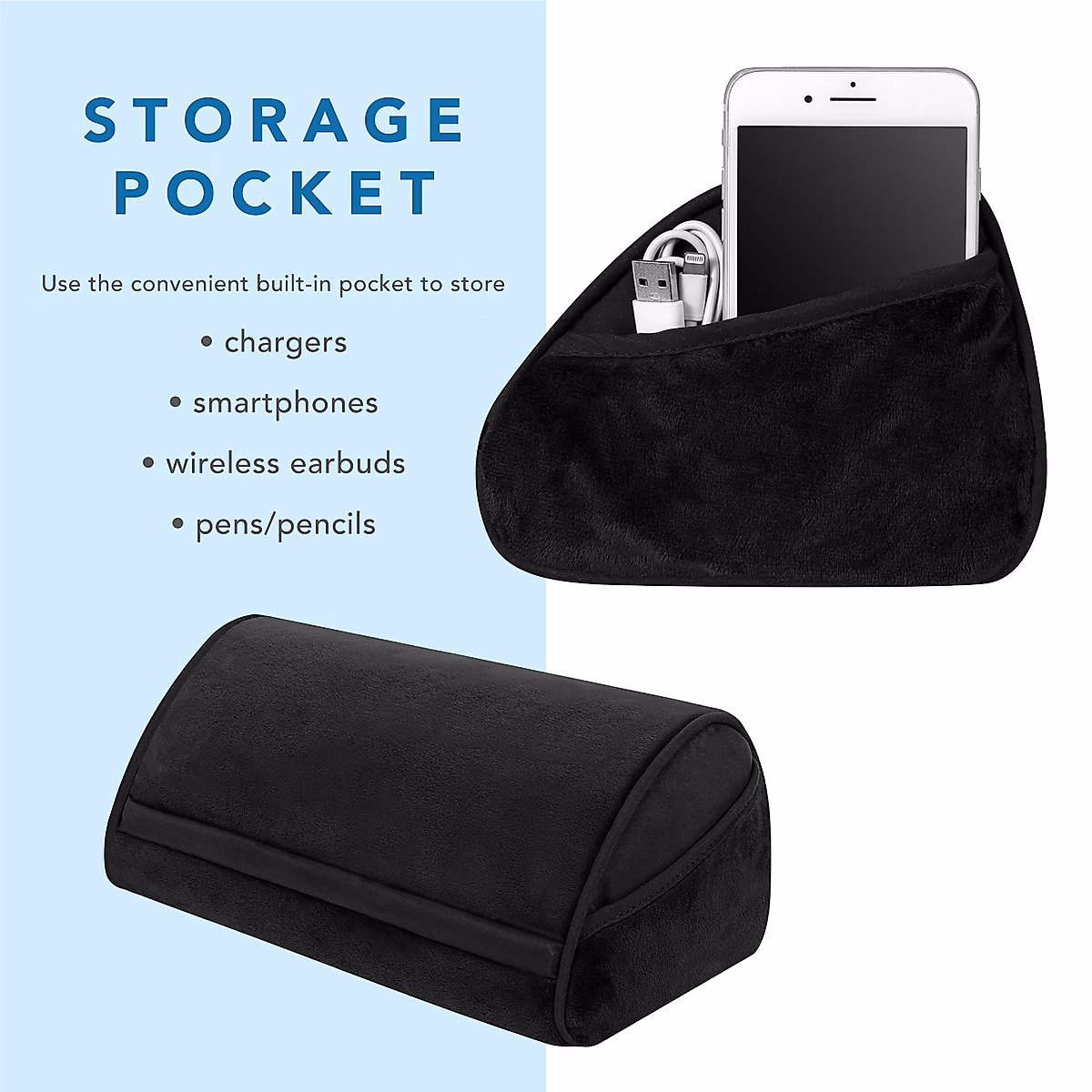 LapGear Original Microbead Tablet Pillow Stand with Phone Pocket - Black - Fits Most Tablets - Style No. 35068