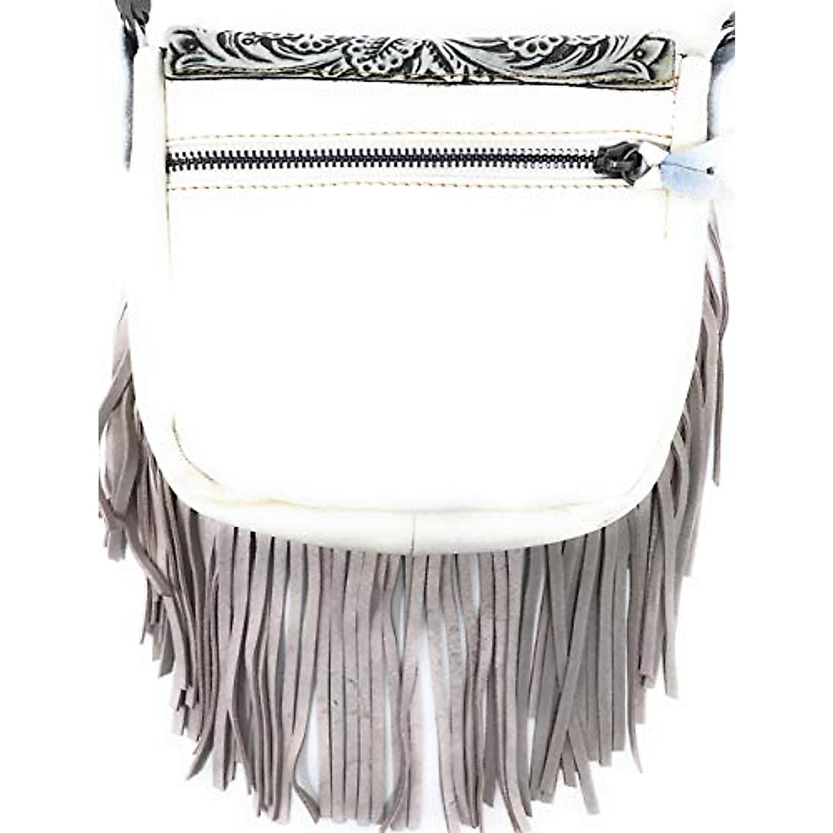 Texas West Western Genuine Leather Cowgirl Crossbody Messenger Fringe Laser Cut Purse Bag in 5 colors (White/Beige)