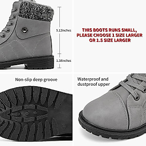yageyan Womens Winter Snow Boots Warm Fur Lined Winter Water-resistan Ankle Booties Zipper Anti-Slip Combat Boots(Grey7)