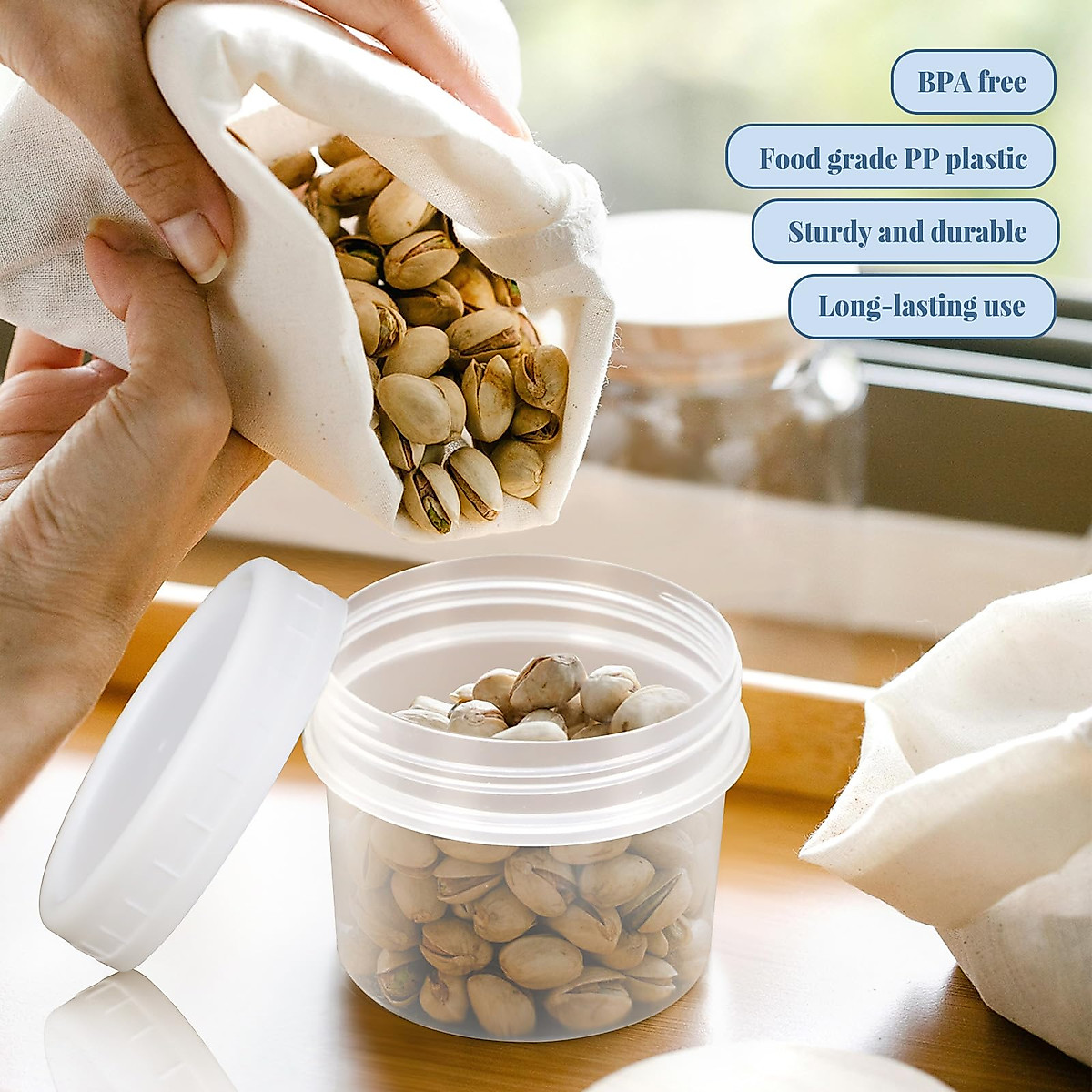 TKOnline 10 Pack 5oz Reusable Small Plastic Containers with Screw Lids, Small Food Storage Freezer Containers, Deli Containers Stackable Food Storage Jars, Sauce Condiment Jars Lunch Box Accessories