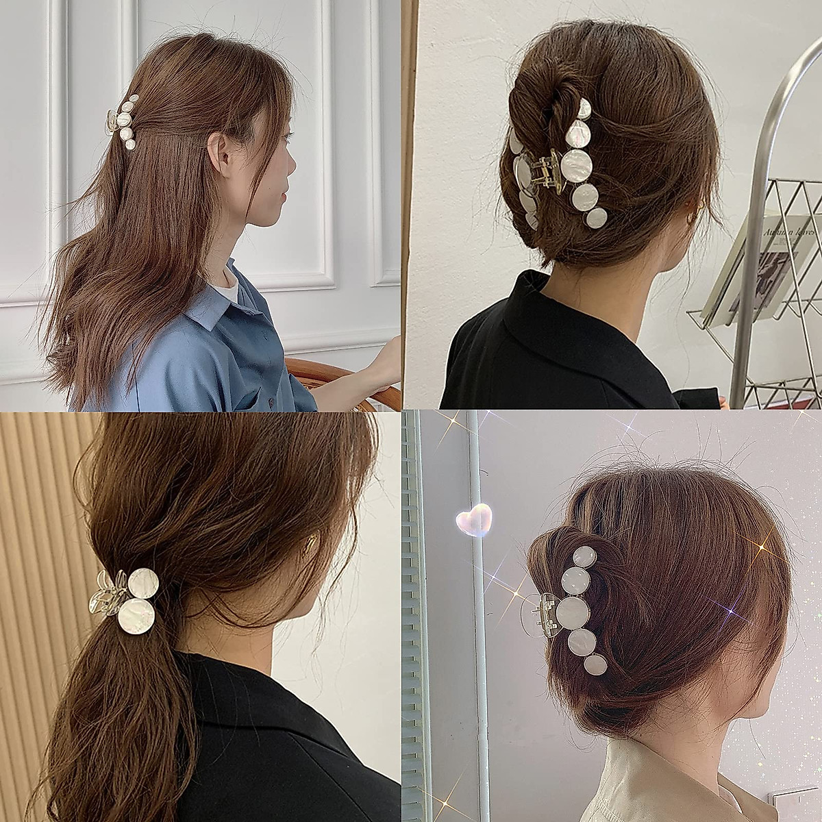 Agirlvct Mermaid Hair Clips, 4 Pack Large Grip Claw Clips, Non-Slip Hair Catch Jaw Clamp Barrette, Jumbo Gift for Thin Hair, Girls, Girlfriend