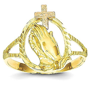 IceCarats 14K Two Tone Gold Jesus Christ Praying Hands Lord Serenity Prayer Holy Cross Ring Christian Religious Band Size 6