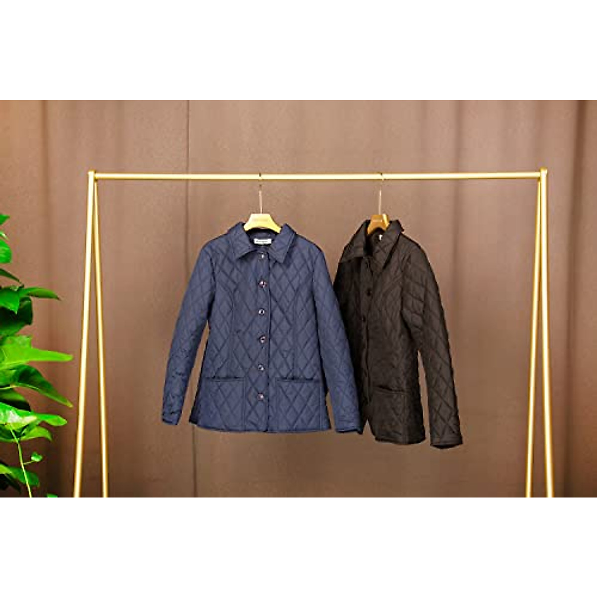 GRACE KARIN Women Lightweight Jacket Casual Winter Quilted Coat Lapel Button Down Long Sleeve Outwear with Pockets Black L