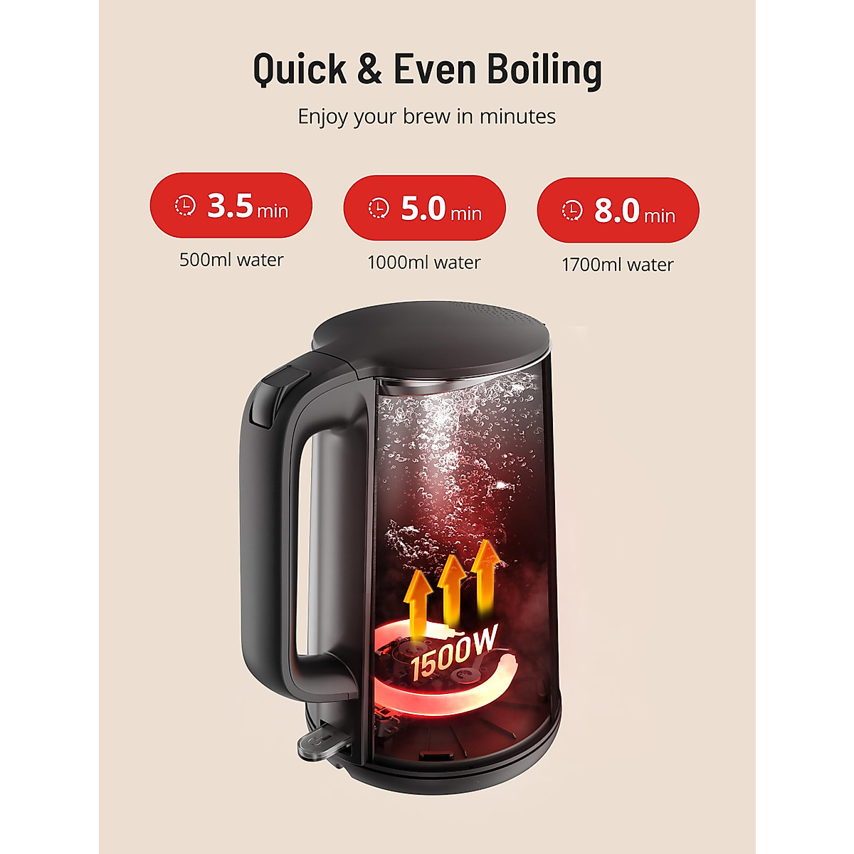 Electric Kettle Stainless Steel, Paris Rhône 1.7 Liter Cordless Hot Water Boiler Electric Tea Kettle BPA-Free, Electric Kettle For Boiling Water Auto Shut Off & Boil-Dry Protection