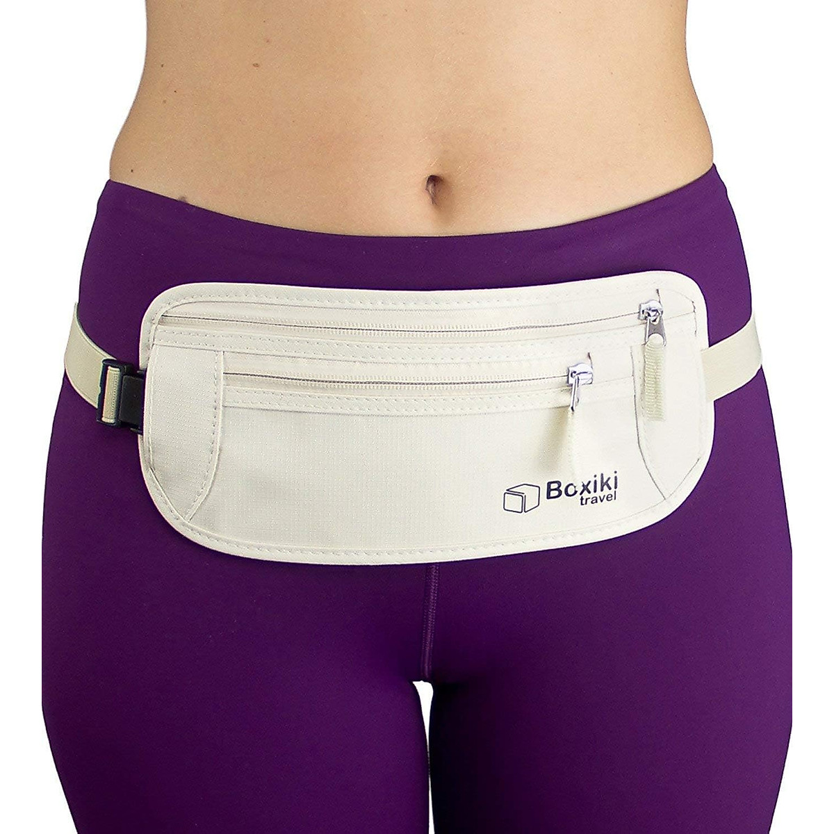 Boxiki Travel Hidden Money Belt for Men & Women - RFID Blocking Waist Pack for Passport, Wallet & Phone - Safe and Secure for Travel (Beige)