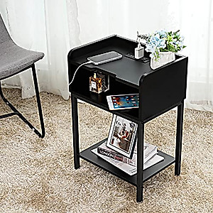 farexon Nightstand with Charging Station and USB Ports,Nightstand with Storage Drawer and Shelf, Small Bedside Table,End Table Night Stand for Bedroom(1 PCS, Black)