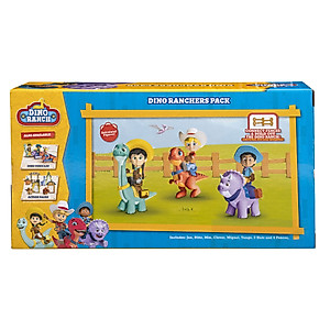 Dino Ranch 6-Figure Pack - Jon and Blitz, Min and Clover, Miguel and Tango - Three 3” Dino Ranchers and Three 4” Dinos, Plus Fence Pieces - Toys for Kids Featuring Your Favorite Pre-Westoric Ranchers