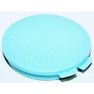 Tupperware Vintage Mini Clamshell Pill Case Round Keeper Country Pastel Seafoam Aqua Blue