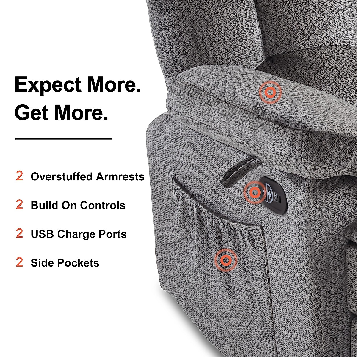 MCombo 58.7" Power Loveseat Recliner, Electric Reclining Loveseat Sofa with Heat and Massage, USB Charge Port for Living Room 6237 (Grey, Loveseat Recliner)