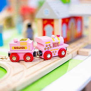 Bigjigs Rail Pink 123 Engine - Other Major Wooden Rail Brands are Compatible