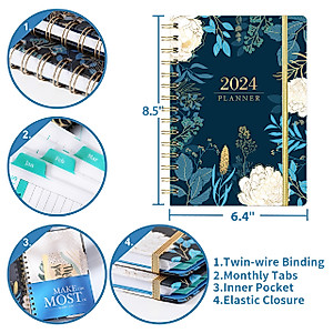 2024 Planner - Planner 2024, 2024 Planner Weekly and Monthly, Jan 2024 - Dec 2024, 6.4" x 8.5", 2024 Calendar Planner with Monthly Tabs, Back Pocket, Holidays, Thick Paper, Twin-Wire Binding