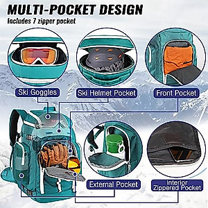 RESVIN Ski Boot Bag, 65L Durable Travel Backpack, 1680D Nylon Waterproof Snowboard Boot Bag, Skiing and Snowboarding Travel Luggage for Helmet, Goggles, Gloves, Outerwear & Accessories