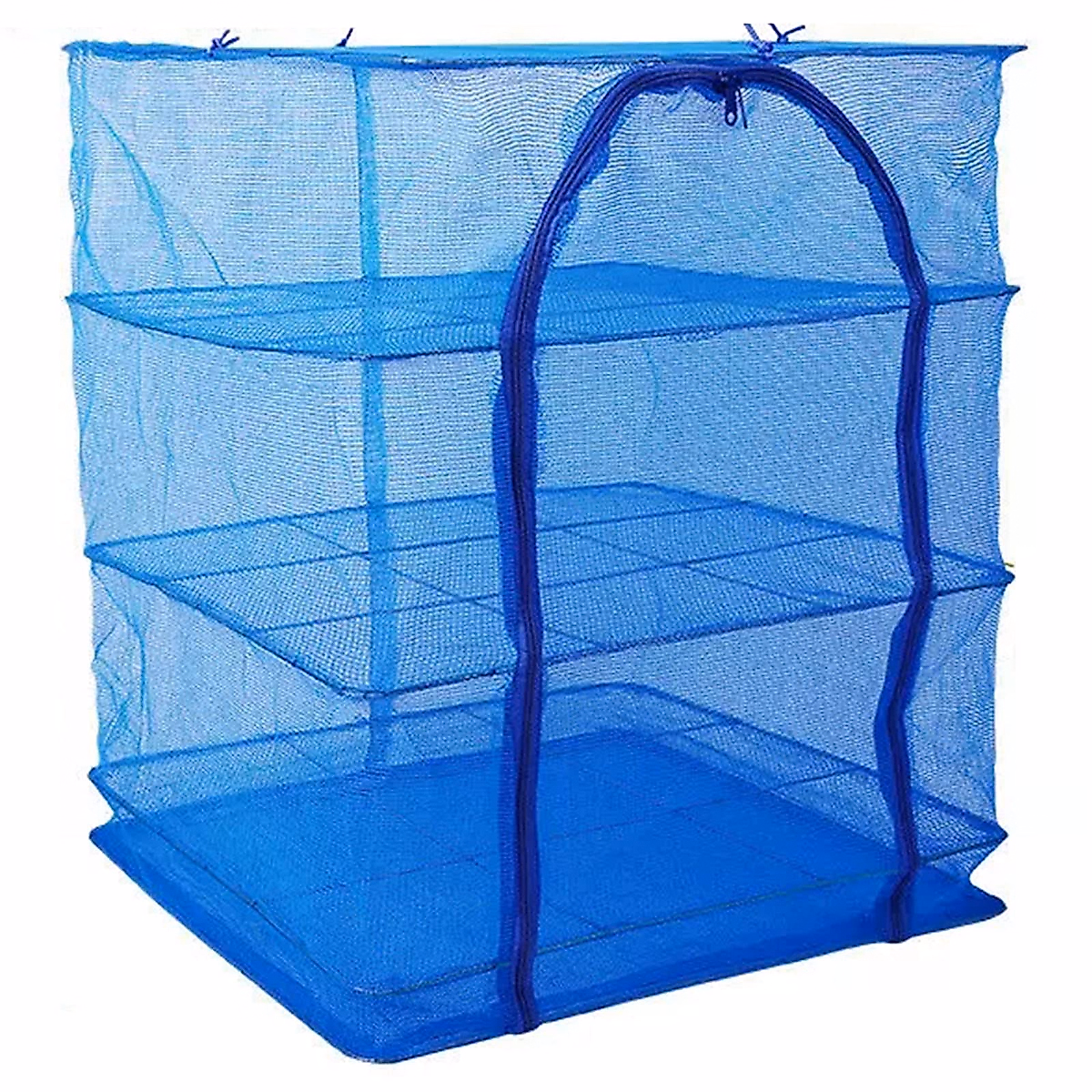 HHKTY Blue Drying Rack 3 Layer Hanging Drying Net Folding Fish Mesh with Zippers Non Toxic Nylon Dry Cage(Size:50x50x65cm,Color:Blue)