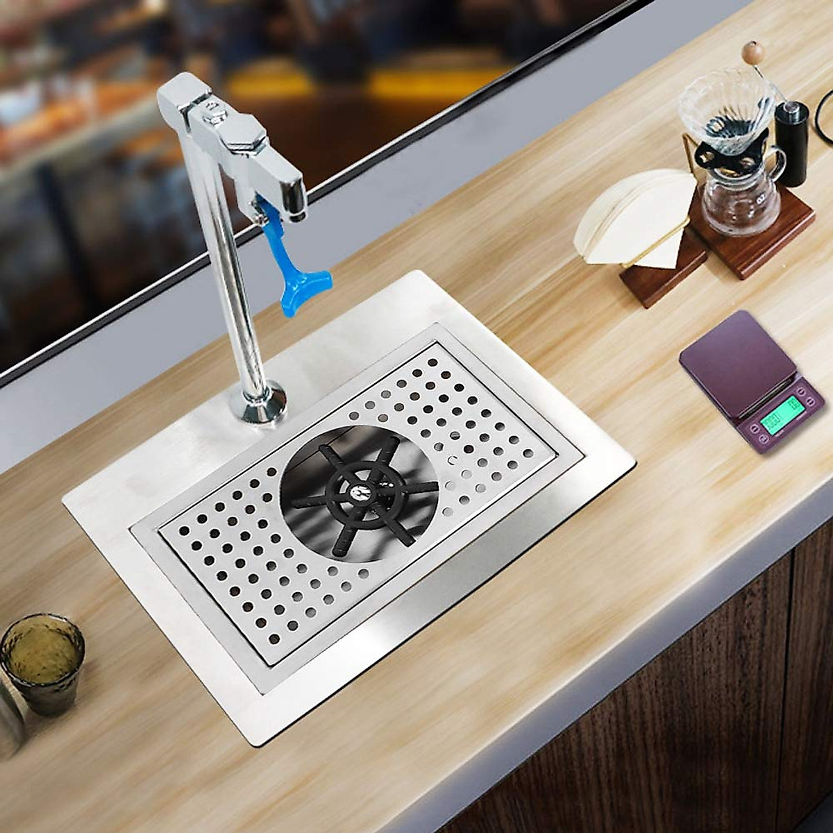 Pitcher Rinser,304 Stainless Steel Bar Glass Cleaning Rinser Cup Washing Machine Glass Rinser,Drain and Drip Tray Cup Washer for Sink,Cup Washer Spray Rinser for Hotel Cafe Restaurant