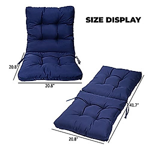 Outdoor Seat/Back Chair Cushion Tufted Pillow with Ties, 42 x 21”Tufted High Back Patio Chair Cushions All Weather Soft Thicken Rocking Chair Cushion for Indoor Outdoor Furniture (Navy Blue)