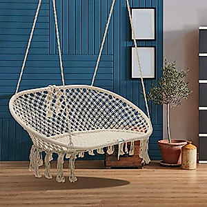 Sorbus Hammock Chair Macrame Hanging Swing Bench, Perfect for Indoor, Outdoor, Teens Girl Bedroom, Home, Room, Patio, Deck, Yard, Garden, Knitted Floating Swinging Bench, (Double Swing)