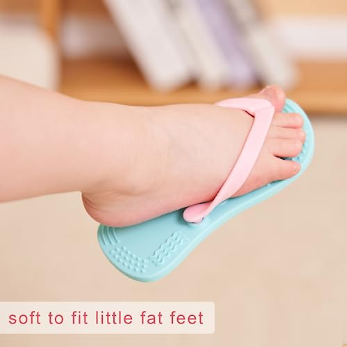 Smily Mia Flip-Flop Teething Toys, Silicone Teether for 3M+, Chewing Toys for Babies Teething Pain Relief, Silicone Baby Shoes, Right Foot Pink