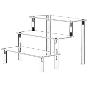 Acrylic Riser Display Stand Shelf Clear 3 Tier Display Shelves Compatible with F-Pops Figures Cupcake Stand Food Dessert Holder Collections Cosmetic Perfume Organizer Product Tabletop Use (12"X 8"X 6")