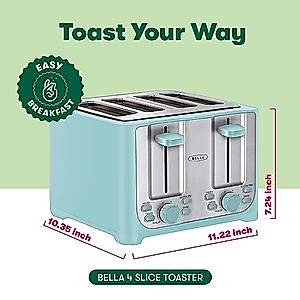 BELLA 4 Slice toaster, Stainless Steel and Aqua