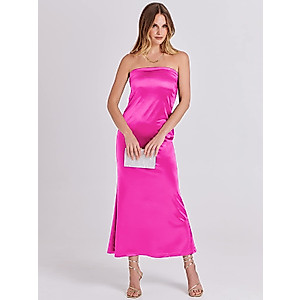 ANRABESS Women Summer Wedding Guest Maxi Dress Strapless Satin Tube Bodycon Backless Cocktail Formal Dresses 2025 Spring Hot Pink