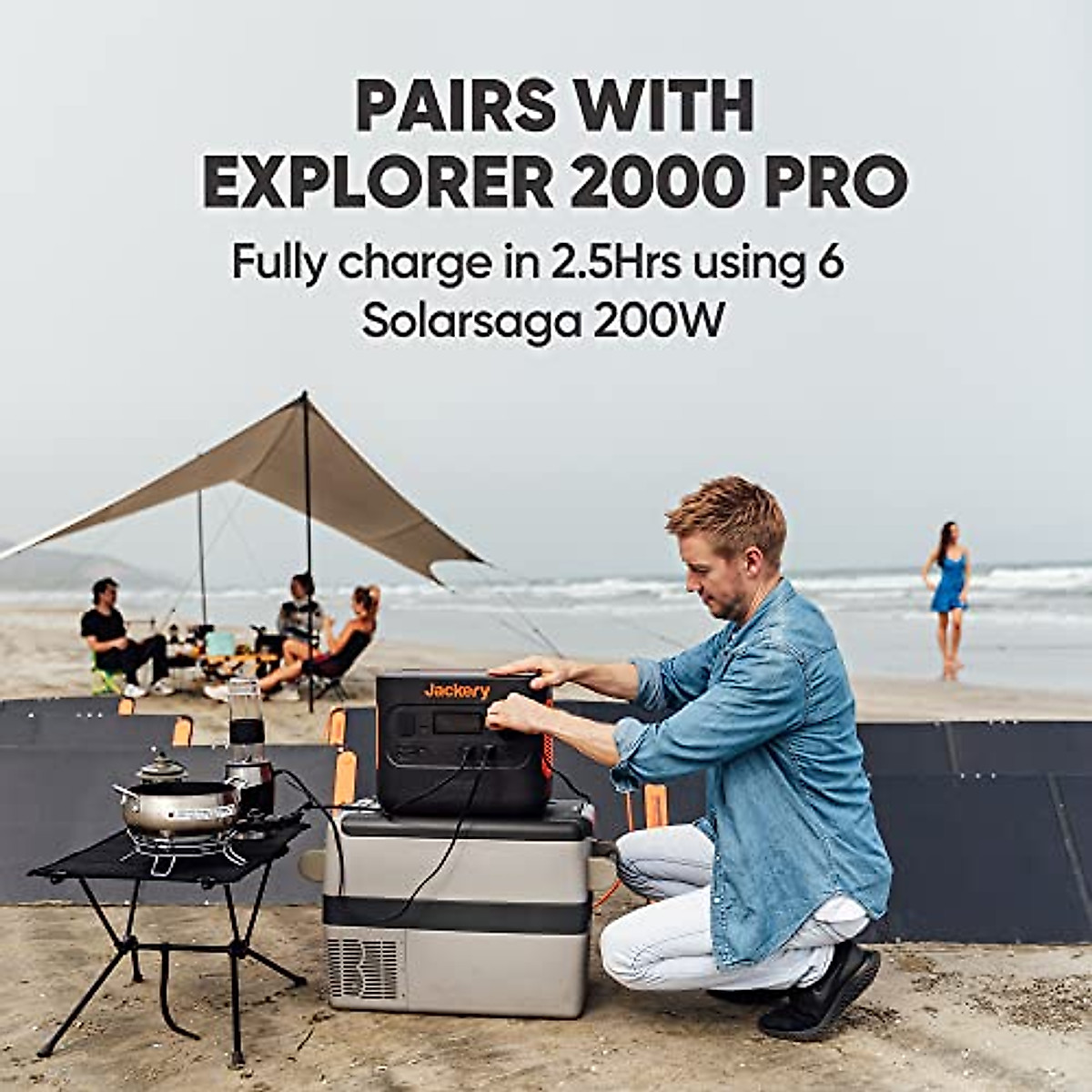 Jackery SolarSaga 200W Portable Solar Panel Bundled with Explorer 2000 PRO as Solar Generator, Off-Grid Power for Outdoor Adventures, Emergency (Renewed)