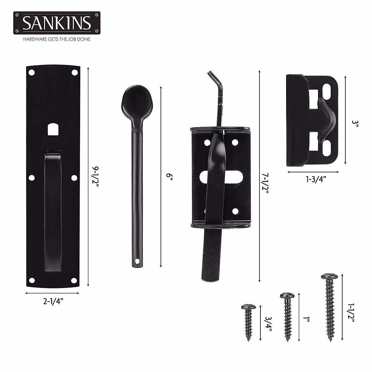 SANKINS Thumb Gate Latch Hardware for Wooden Fence Heavy Duty, Self Locking Fence Latch Kit with Handle, Door Latch Gate Lock kit for Wooden/Vinyl Fence, Outdoor Metal Gate, Black Finish