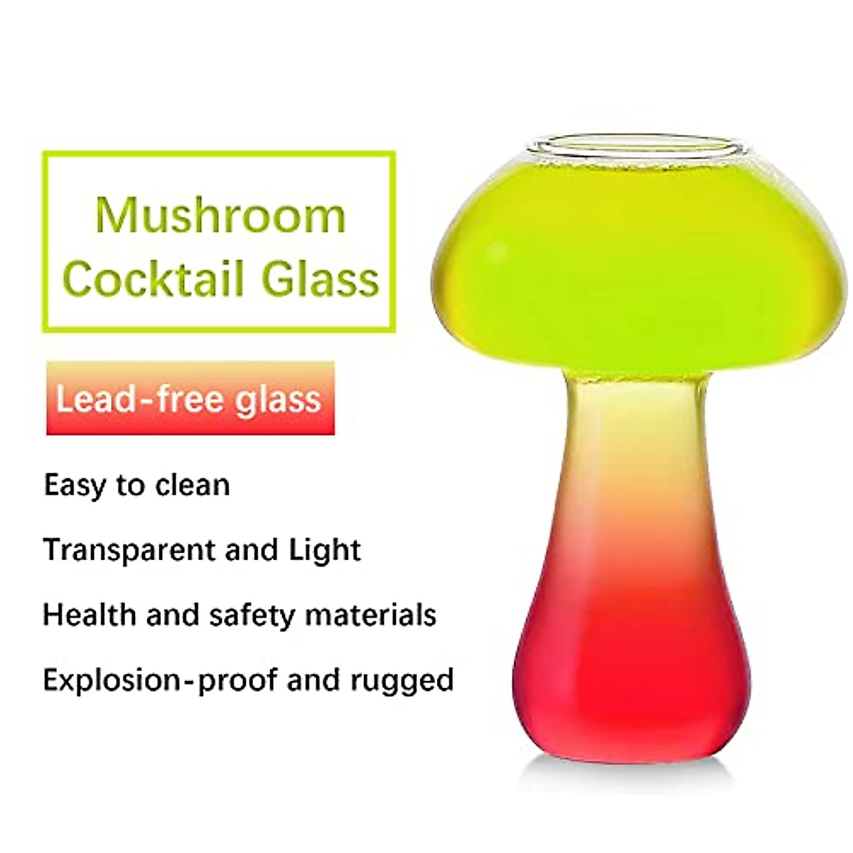 USEEKRIL Mushroom Glasses Creative Mushroom Shaped Drinks Cup Set of 2 Clear Mushroom Cocktail Glass Cups 8oz Wine Glasses for Party Drinking for KTV Home Bar Club (Transparent)