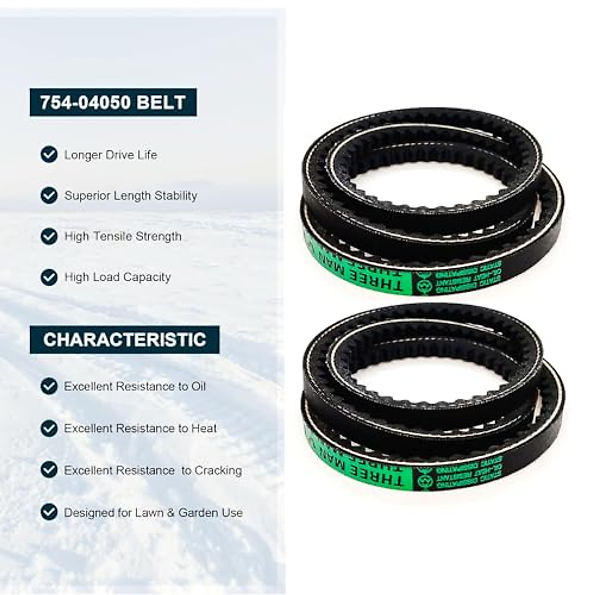 754-04050 954-04050 Auger Drive Belt for MTD Troy-Bilt Cub Cadet Huskee Yard Machines Yard-Man Bolens 2-Stage Snow Throwers 1/2" x 35" (2-Pack)