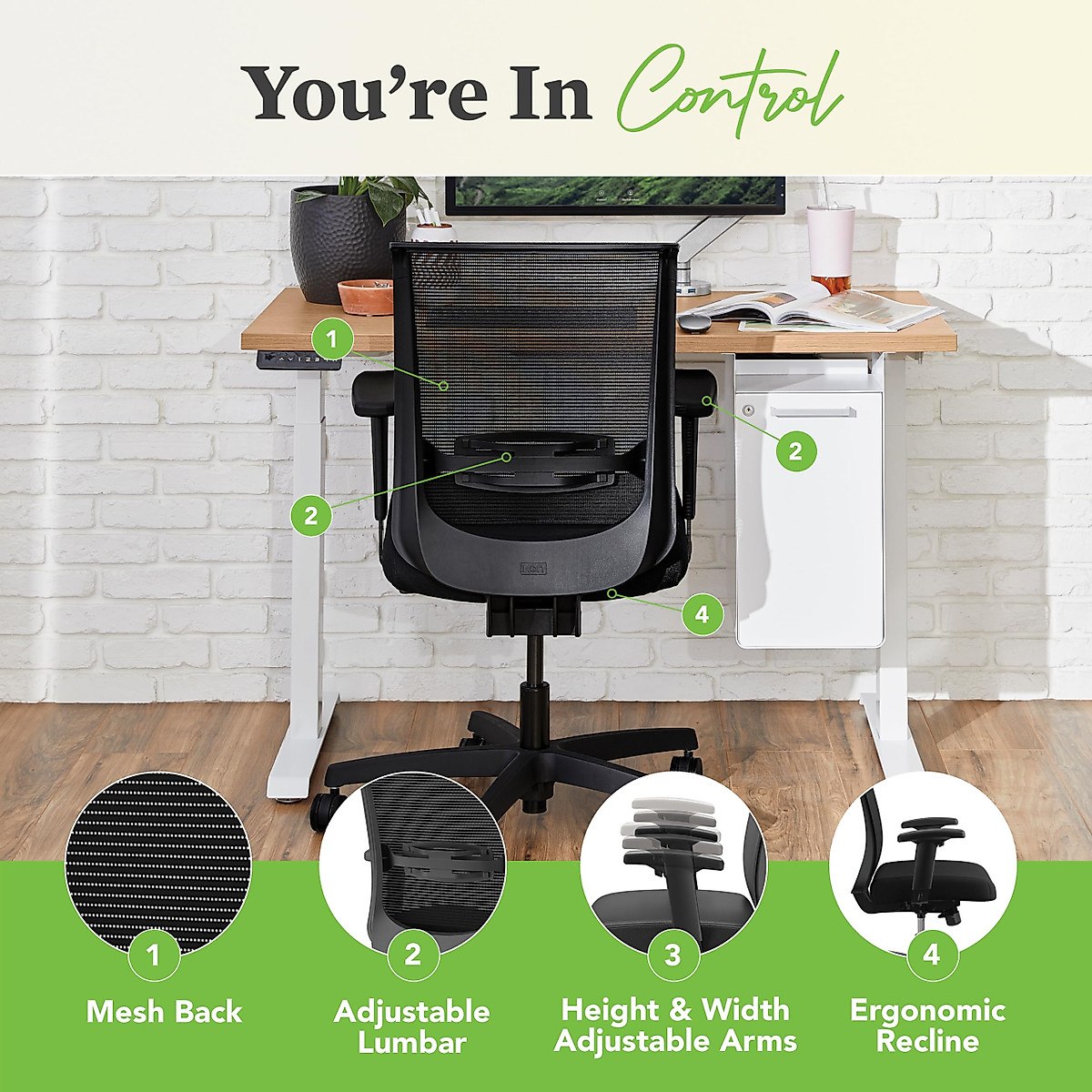 HON Convergence Ergonomic Office Chair Mesh Back Computer Desk Chair with Wheels - Comfortable Home Office Chair, Rolling Swivel, Adjustable Arms, Lumbar Support, Synchro-Tilt Recline