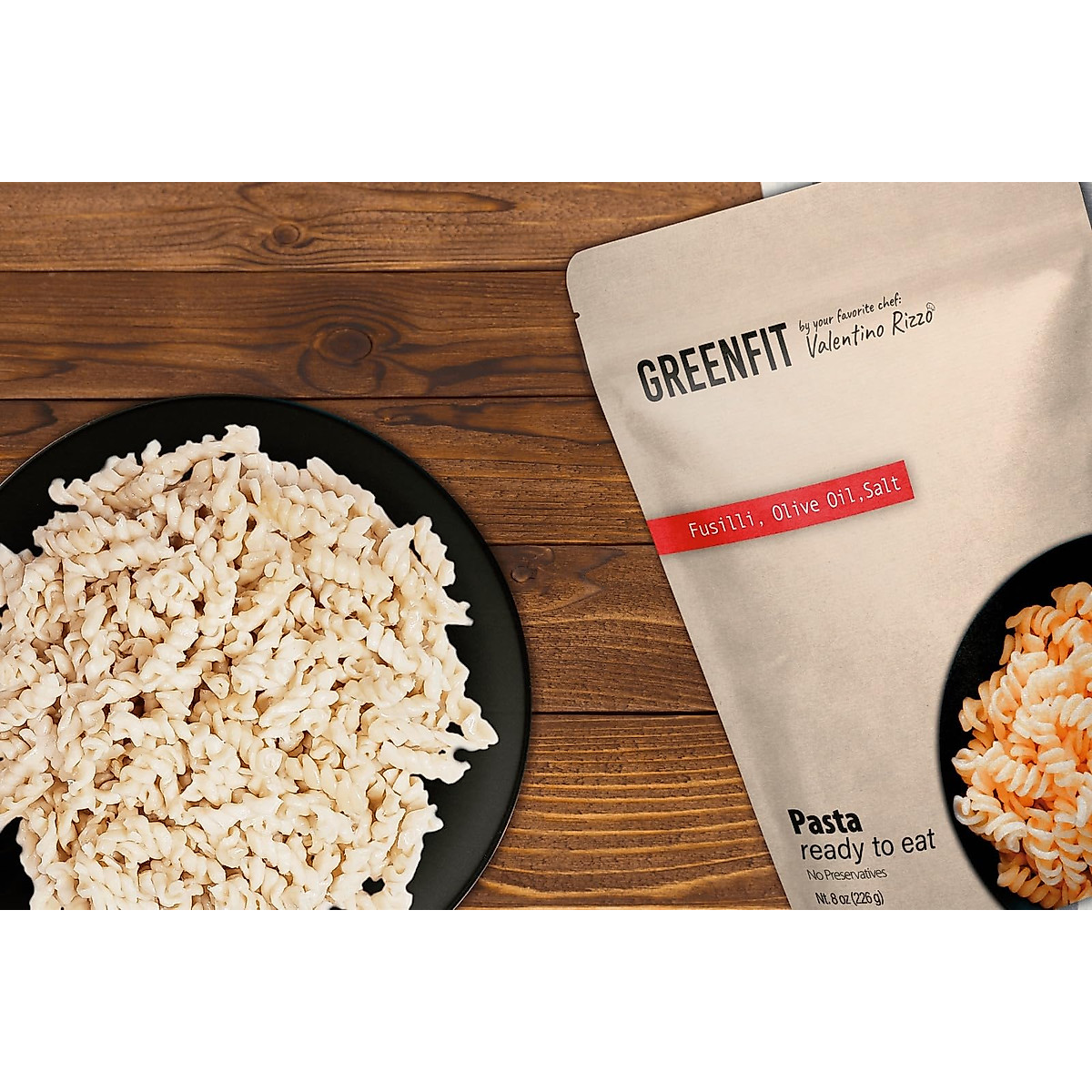 READY TO EAT PASTA | Microwavable | Fusilli Shape | Greenfit By Chef Valentino Rizzo | Glyphosate Free | Simple Clean ingredients | (8 Ounce - Pack of 6)